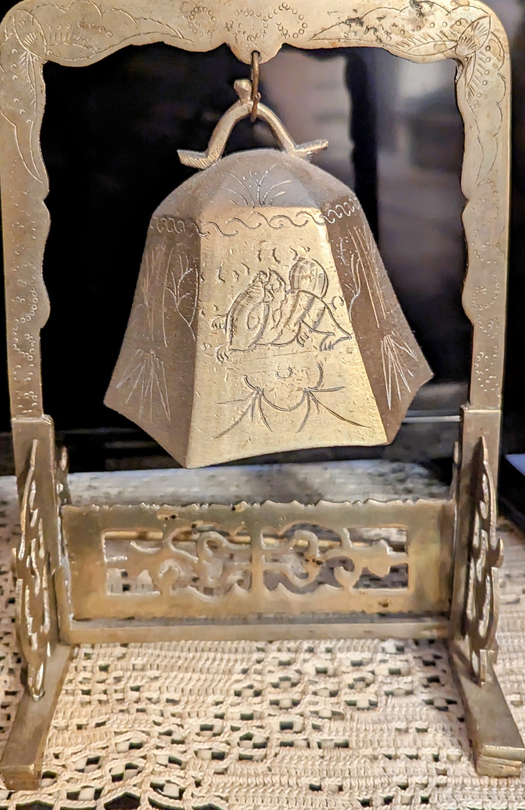 Antique Brass Chinese Tabletop Dinner Gong /bell With Stand - Etsy