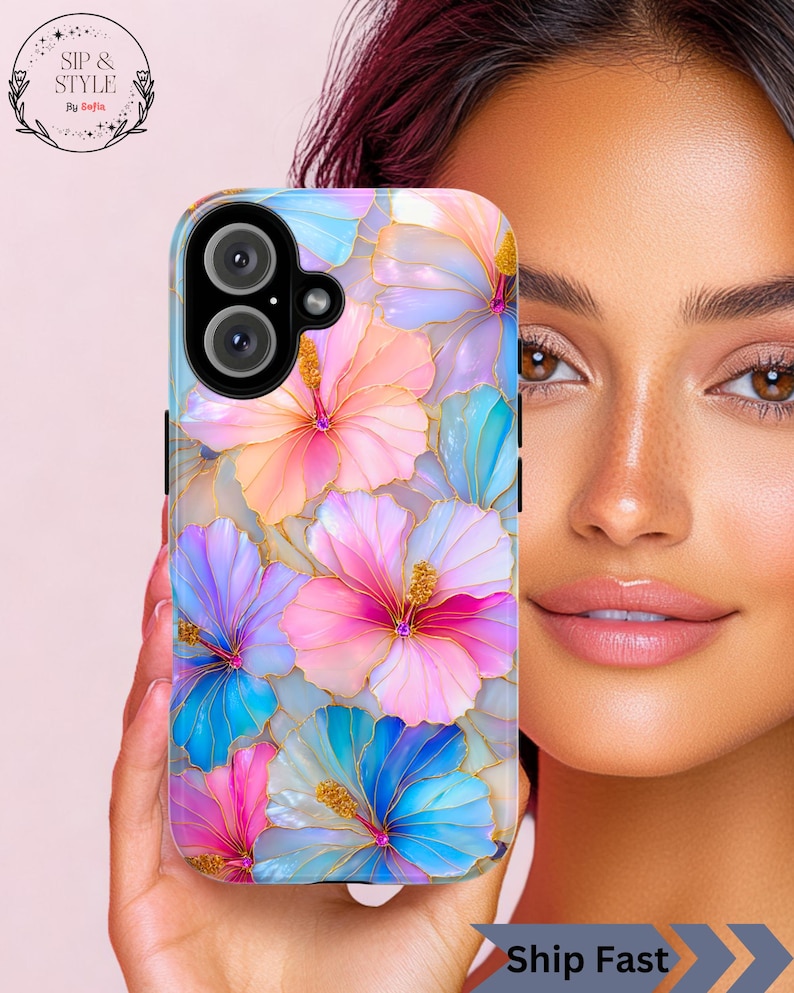 Hibiscus Stained Glass Style Phone Case: Floral Art Design - Etsy