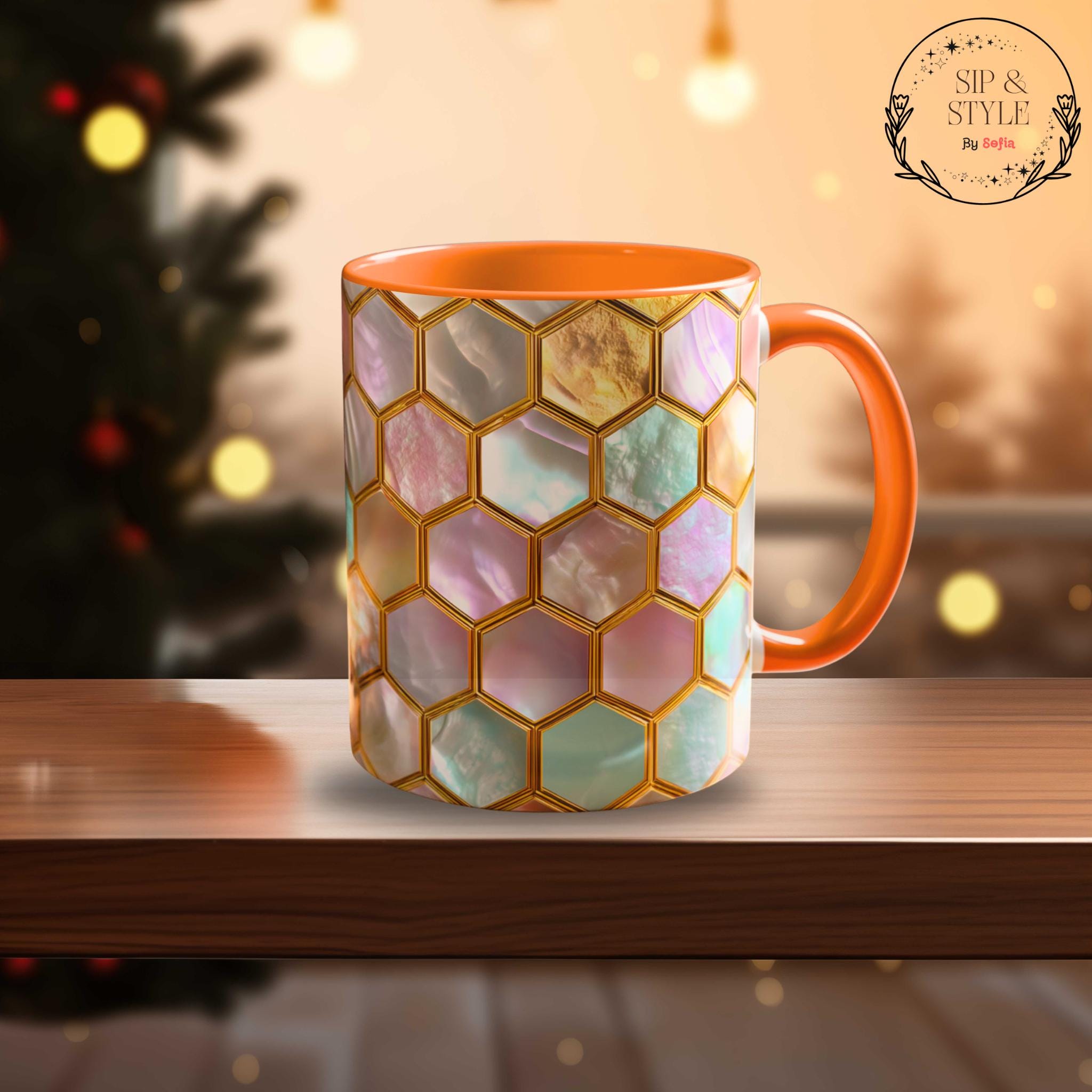 Honeycomb Mother of Pearl PRINT Mug , Elegant Iridescent Coffee Cup ...