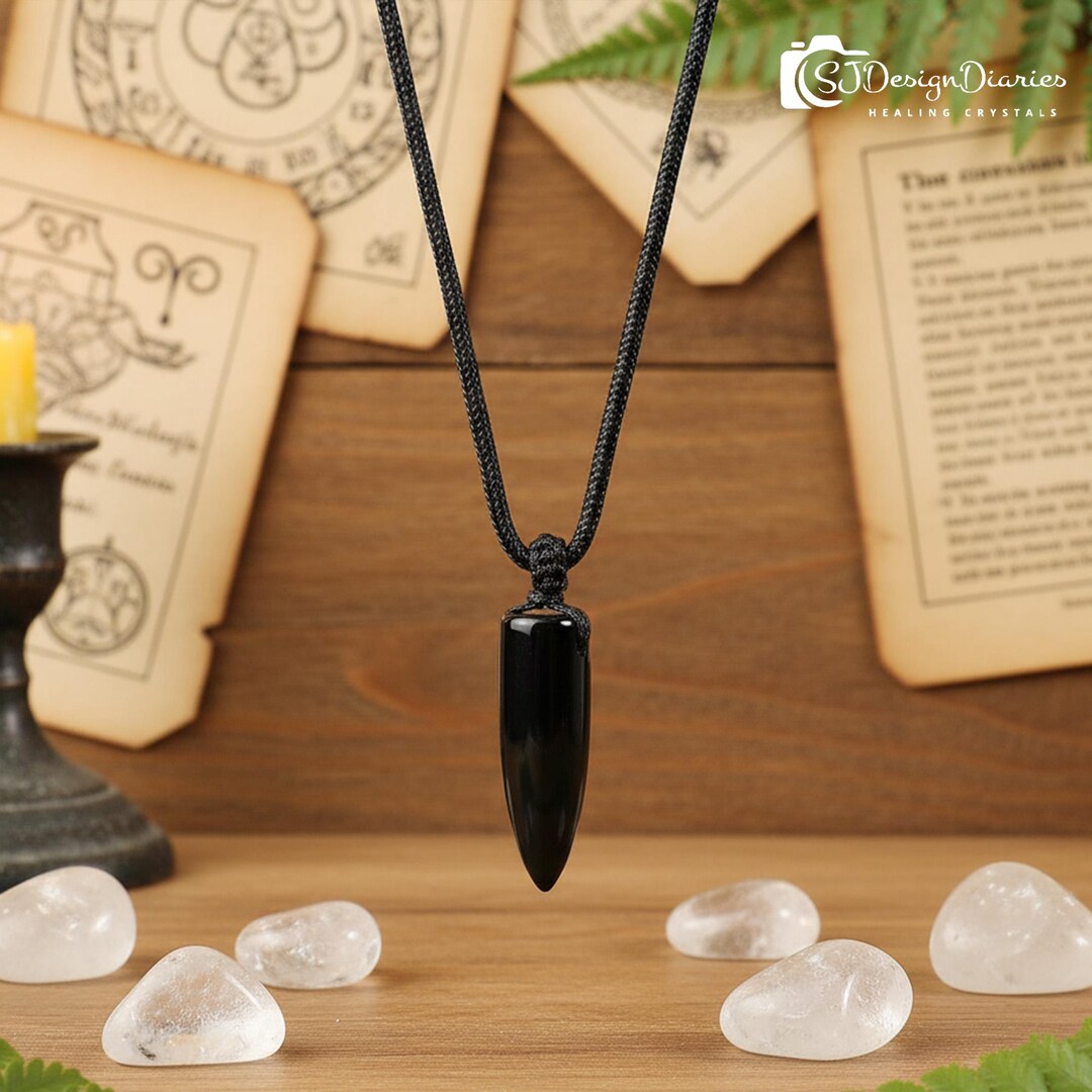 Black Obsidian Bullet Pendant Necklace, Protection Amulet, Scorpio Gift ...