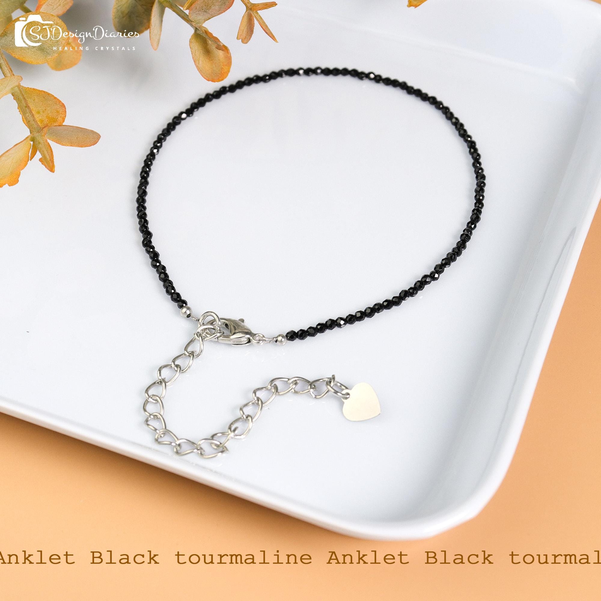 Dainty Black Tourmaline Anklet: Minimalist Beaded Crystal Anklet ...