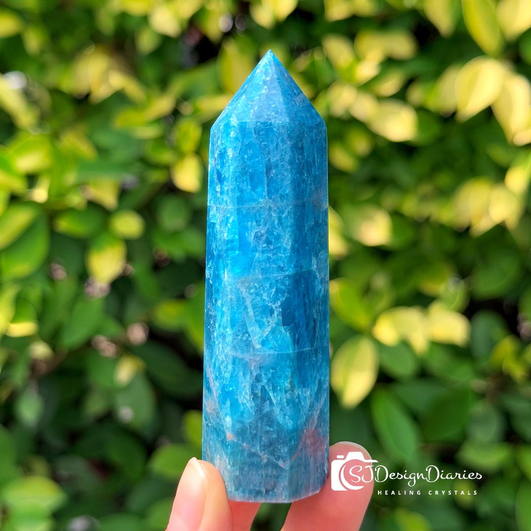 Natural Blue Apatite Obelisk Tower Blue Gemstone Point Mineral Specimen ...