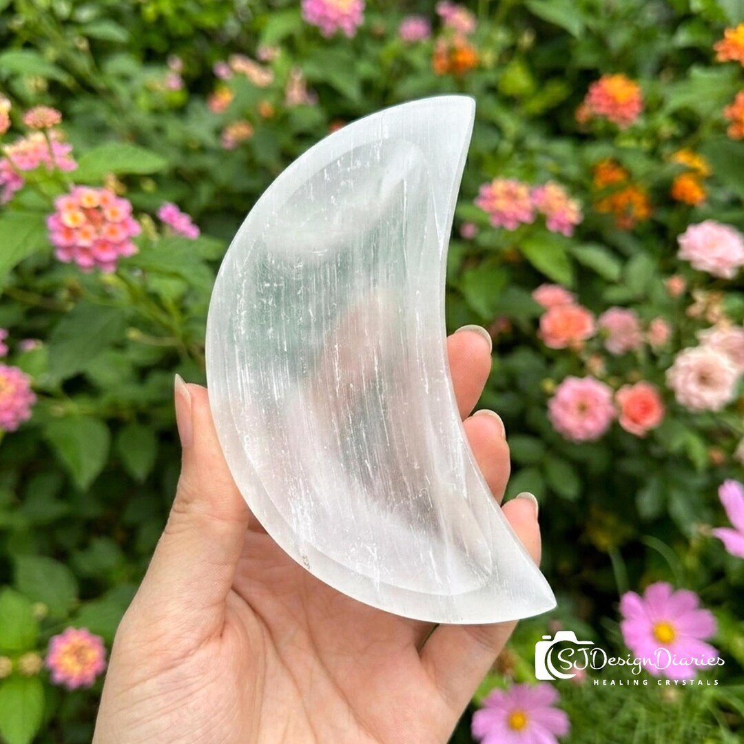 Selenite Moon Bowl | Natural Selenite Crystal, Cleansing Crystal, Moon ...