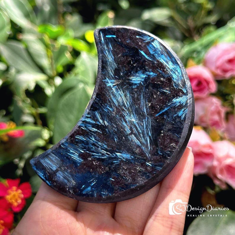 Arfvedsonite Moon Shape Stone, Astrophyllite Worry Stone, Healing ...