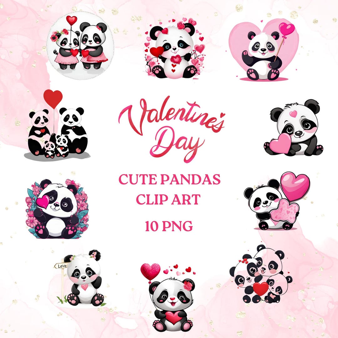 Valentines Day Cute Panda Clipart Bundle Valentine Animal Clipart ...