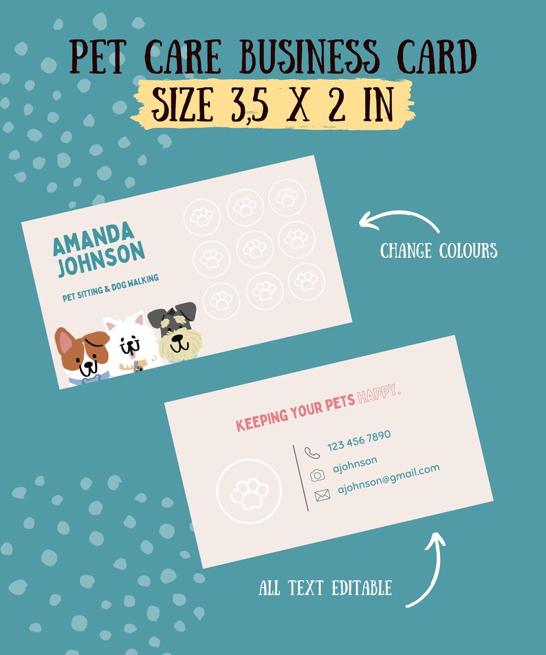 Editable and Printable Pet Sitting Business Card Template, Dog Walking ...