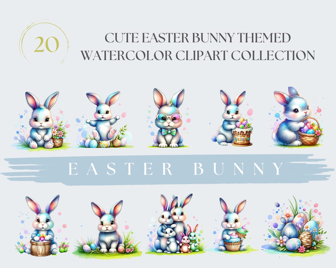Easter Bunny Clipart Set Printable Easter Spring Bunnies Egg Set of 20 ...