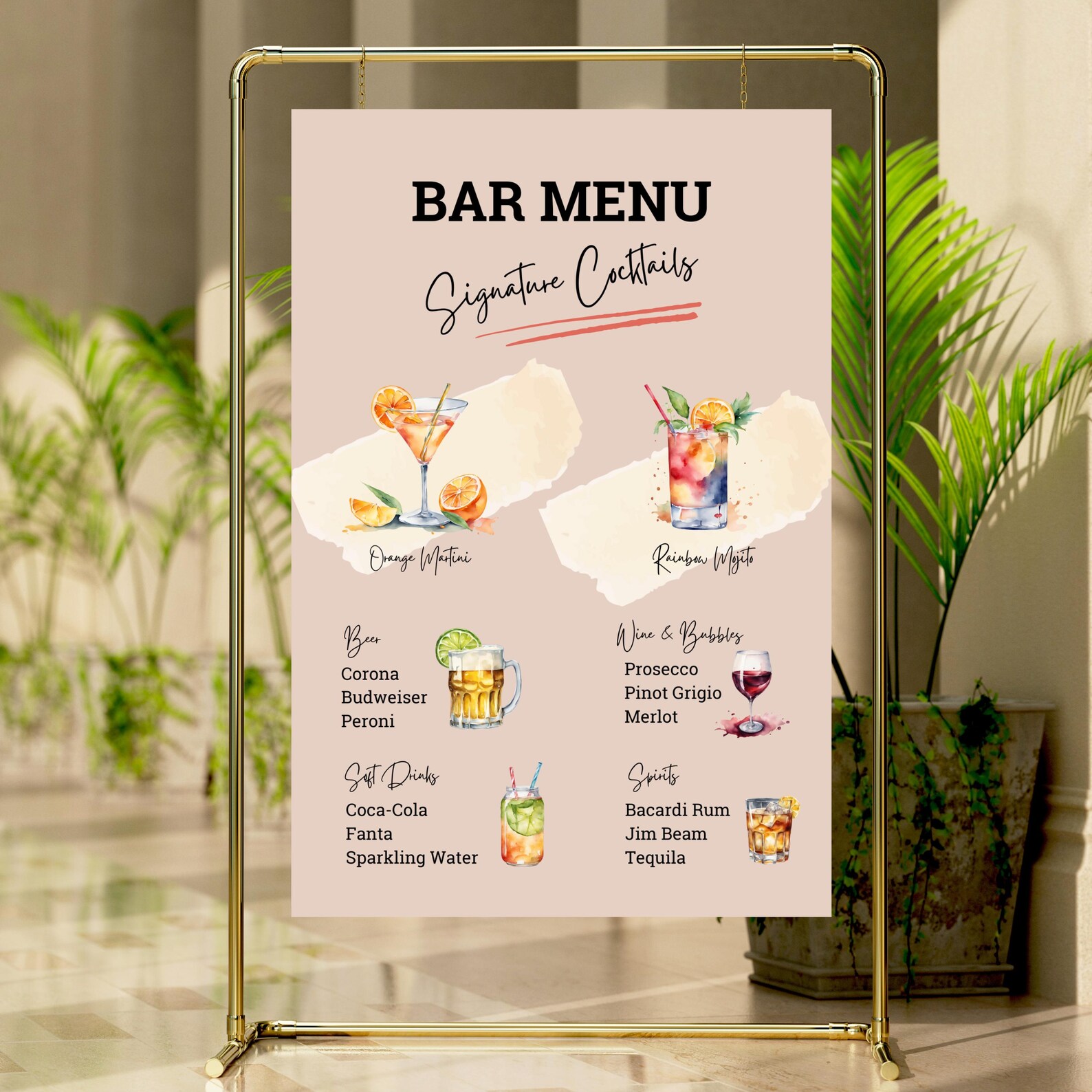 Elegant Bar Menu Template Editable Signature Cocktail Sign Modern ...
