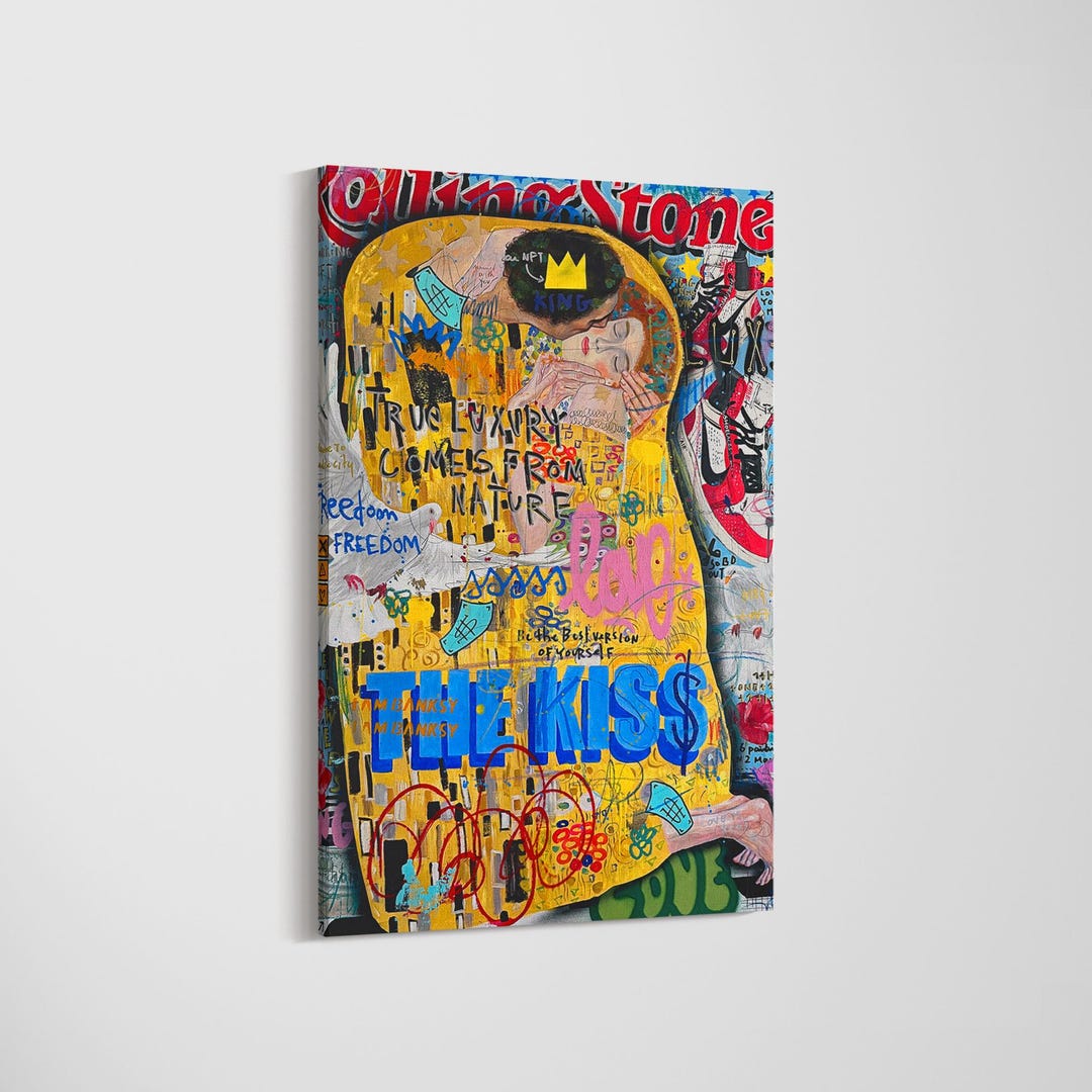 The Kiss Graffiti, Gustav Klimt the Kiss Banksy Pop Art Print, Luxury ...