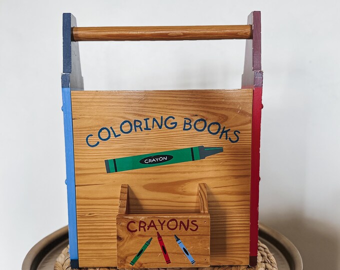 Vintage Wooden Coloring Book & Crayon Caddy | Organizer | Kids Room ...