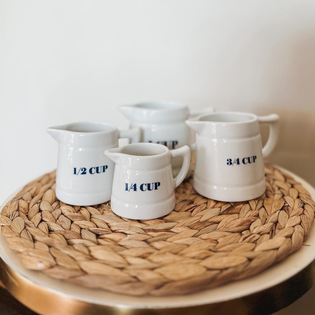 Vintage Ceramic Measuring Cup Set | Cottagecore Charm | White and Blue ...