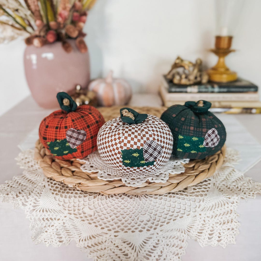 Vintage Patchwork Fabric Pumpkins - Cottagecore Fall Decor - Set of 3 ...