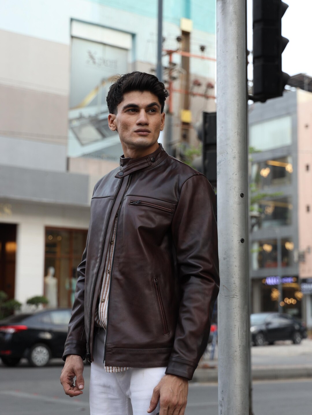 Men’s Cruiser Brown Cowhide Leather Jacket - Full Grain, Heavyweight - Etsy