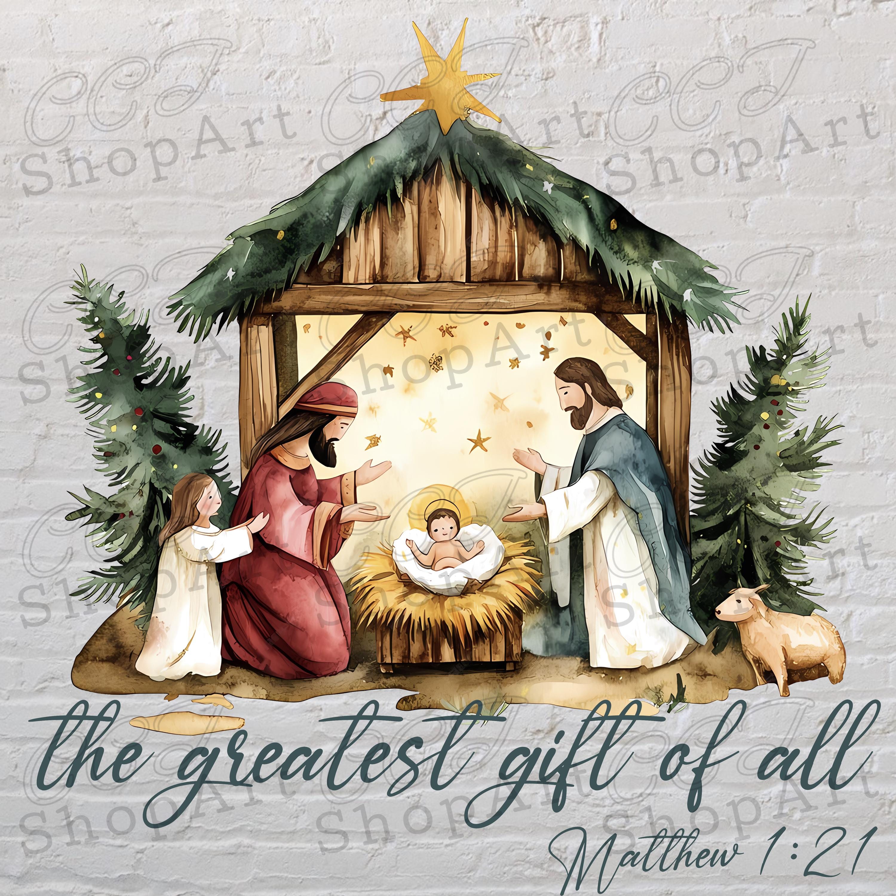 Greatest Gift of All Png, Jesus Christmas, Bow Nativity Png, Coquette ...