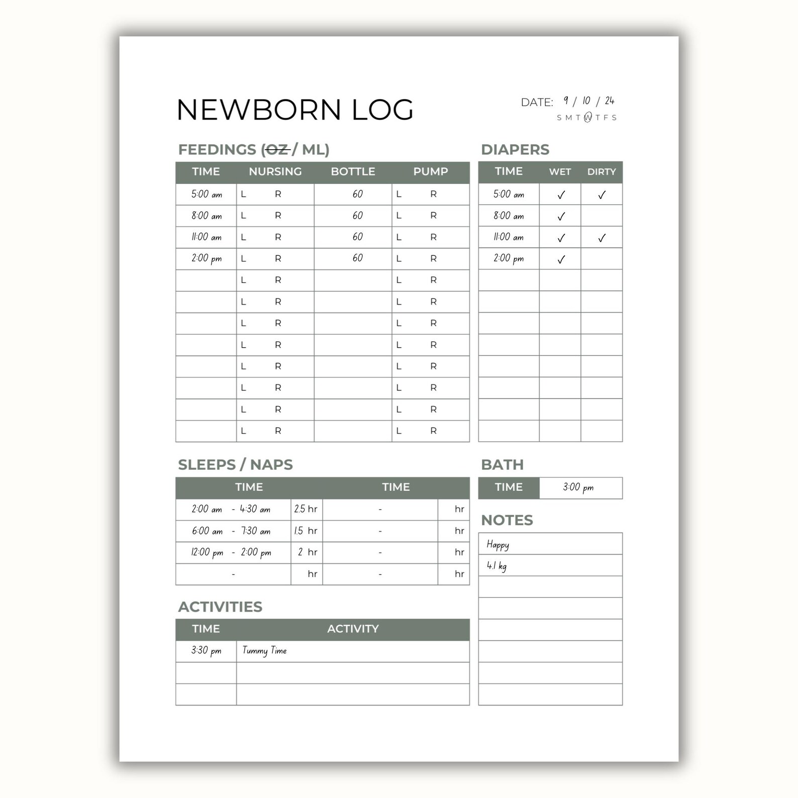 Newborn Tracker for Baby Daily Log Printable Baby Feeding Tracker Baby ...