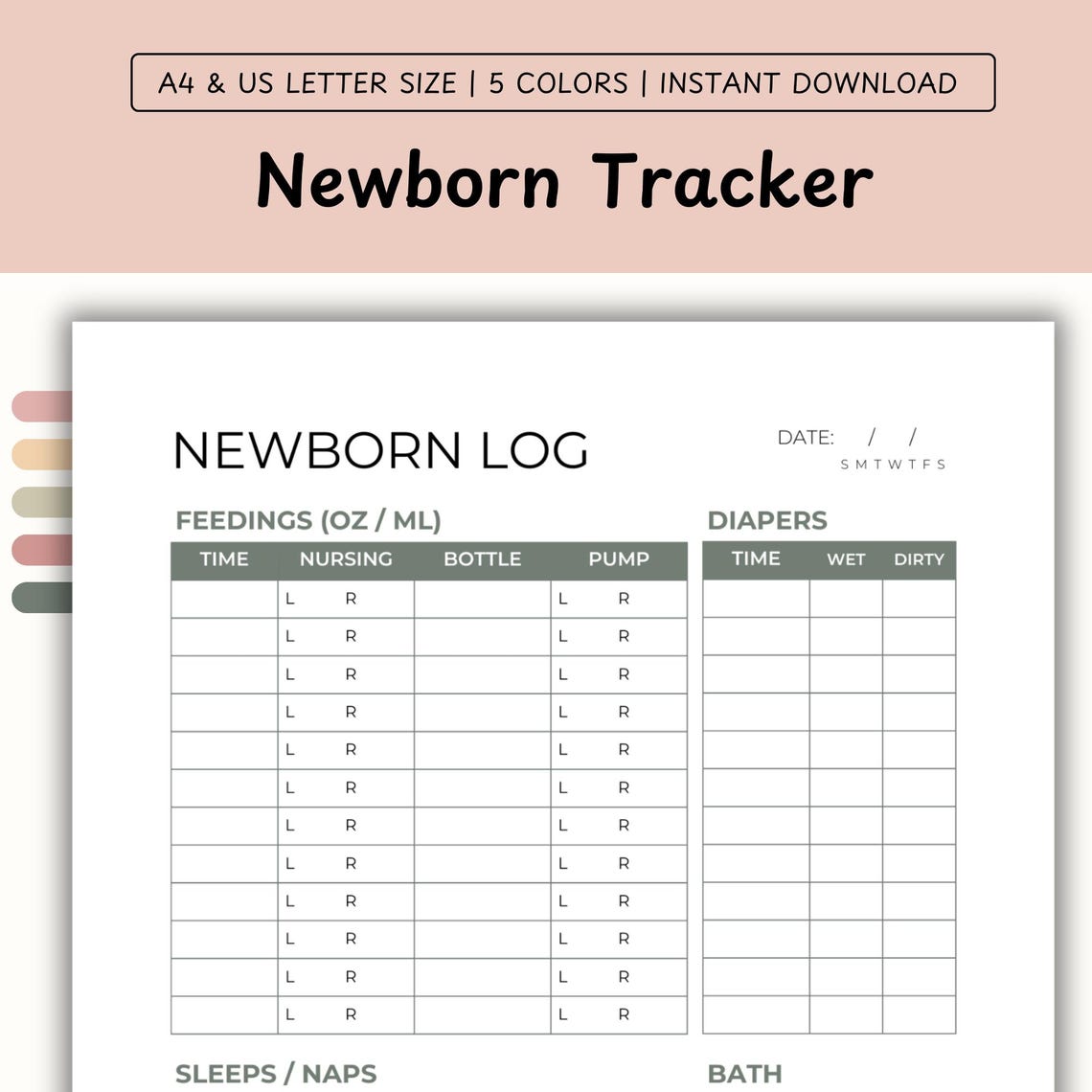 Newborn Tracker for Baby Daily Log Printable Baby Feeding Tracker Baby ...