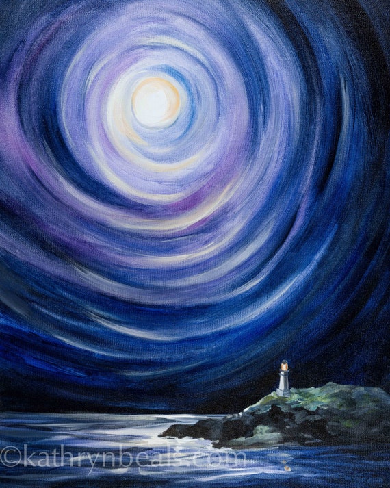 Lighthouse At Night Painting