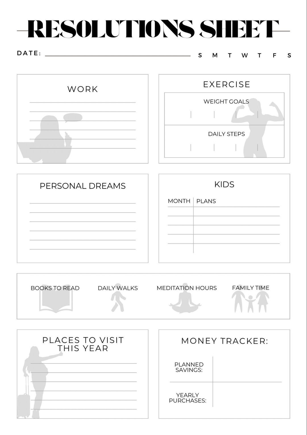 New Year Resolution Sheet, 2025 New Year Form, Resolution Template - Etsy