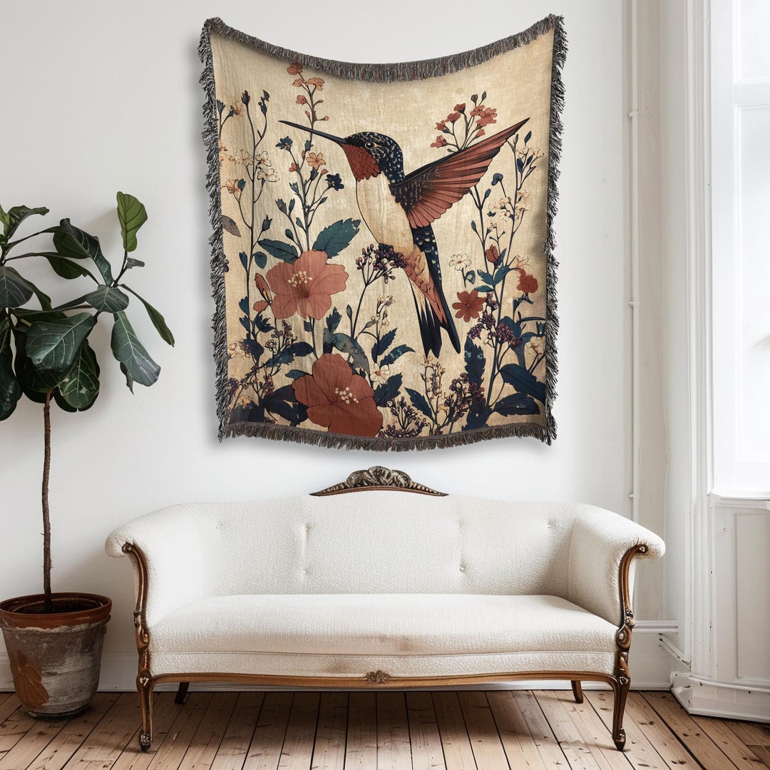Hummingbird Woven Blanket - Garden Wall Tapestry, Bird Lover Gift - Etsy