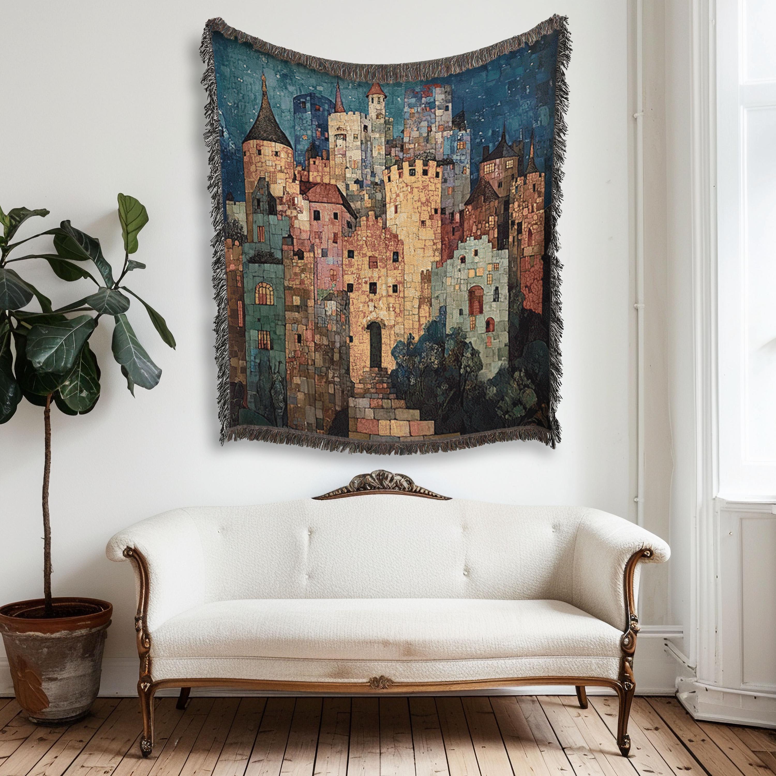 Medieval Castle Woven Blanket, Tapestry Wall Hanging, Fine Art Home ...