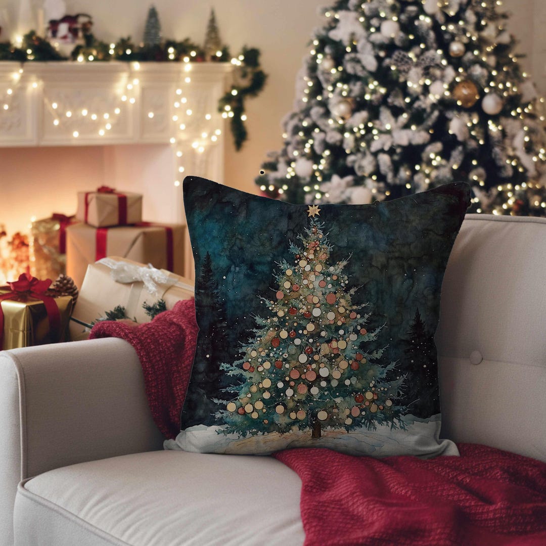 Christmas Tree in the Forest Woven Throw Pillow - Christmas Sofa ...
