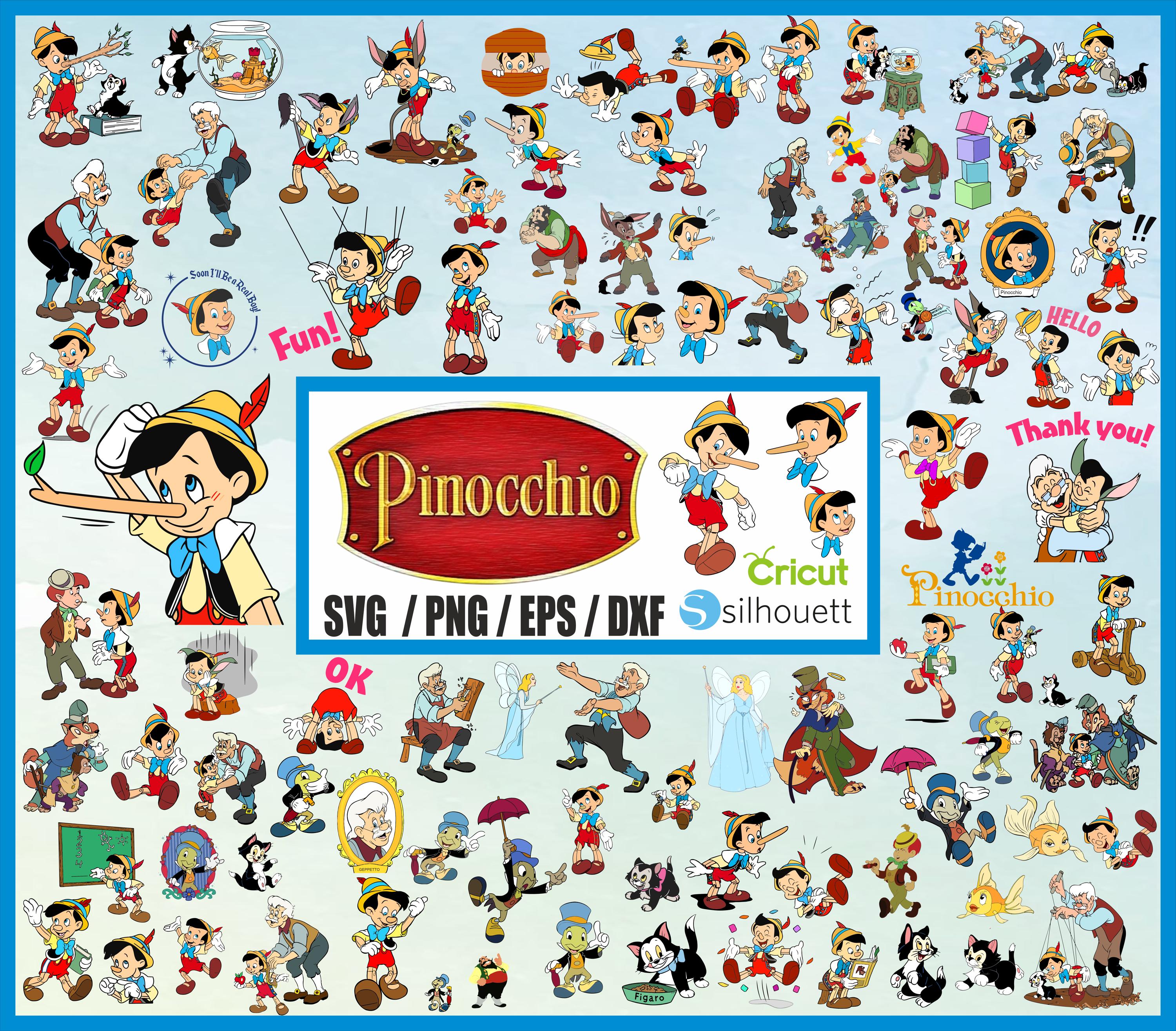 Pinocchio SVG Clipart Bundle: Geppetto, Jiminy Cricket (digital ...