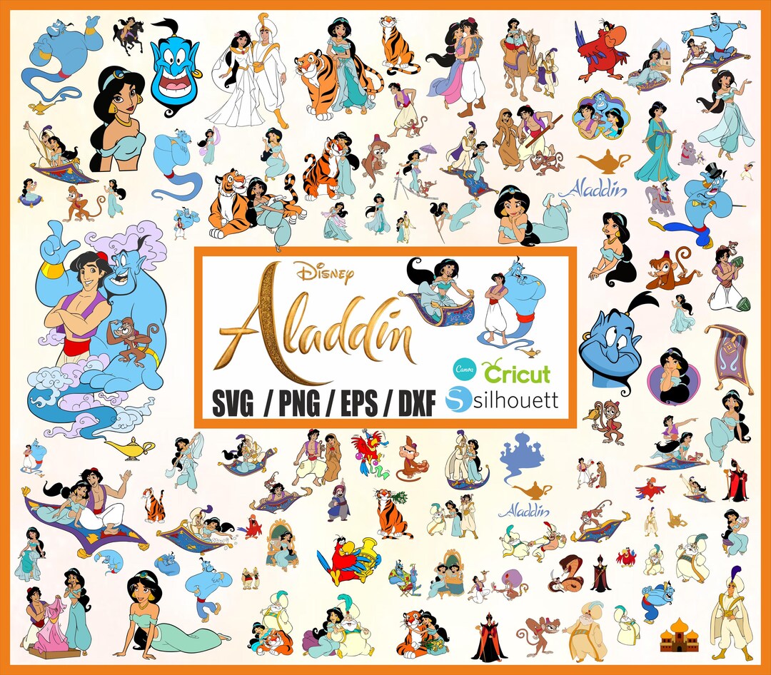 Aladdin SVG Bundle: Princess Jasmine & Genie Clipart (digital Download ...
