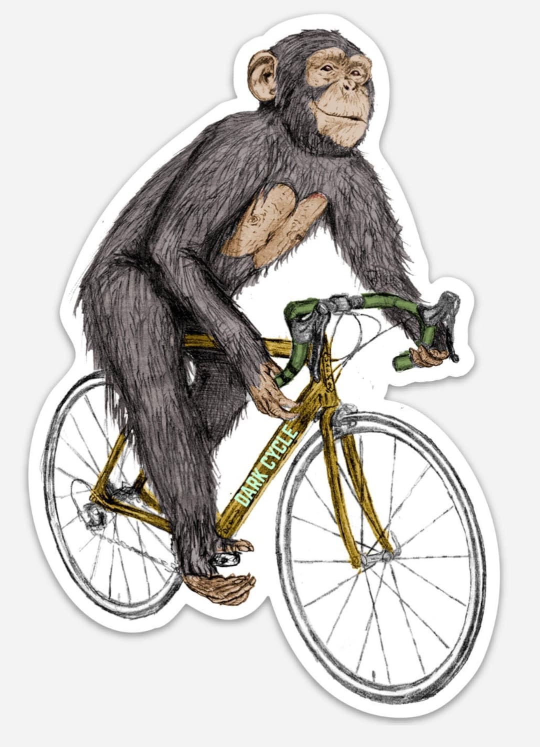 Chimp Riding Bicycle Vinyl Sticker - Laptop, Car, Water Bottle - Etsy