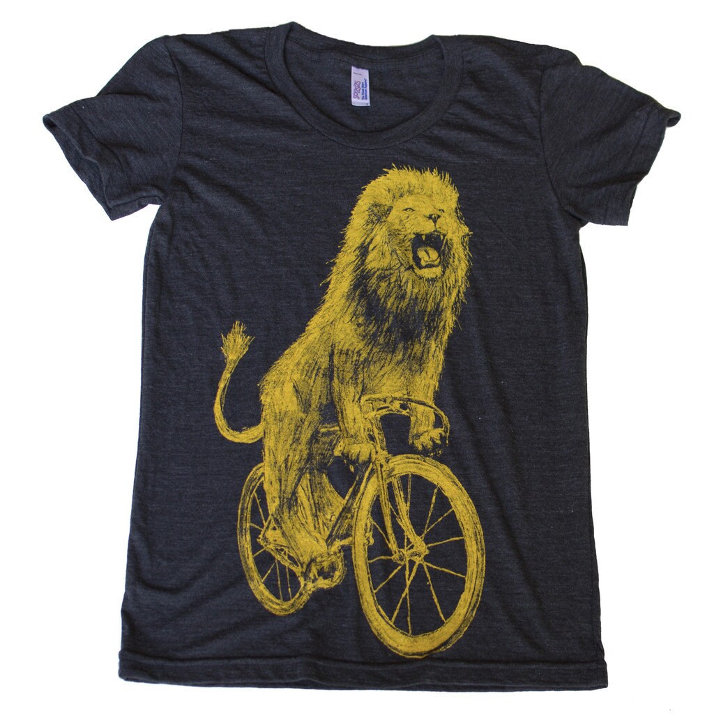 Lion Shirt Lion Riding A Bicycle Screen Printed | Etsy