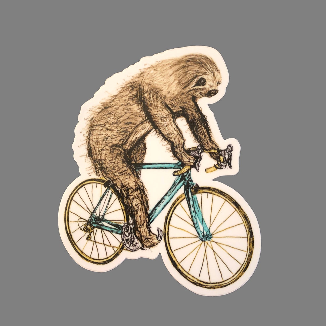 Sloth on Bicycle Sticker: Durable Vinyl Decal for Laptop, Car, Water ...