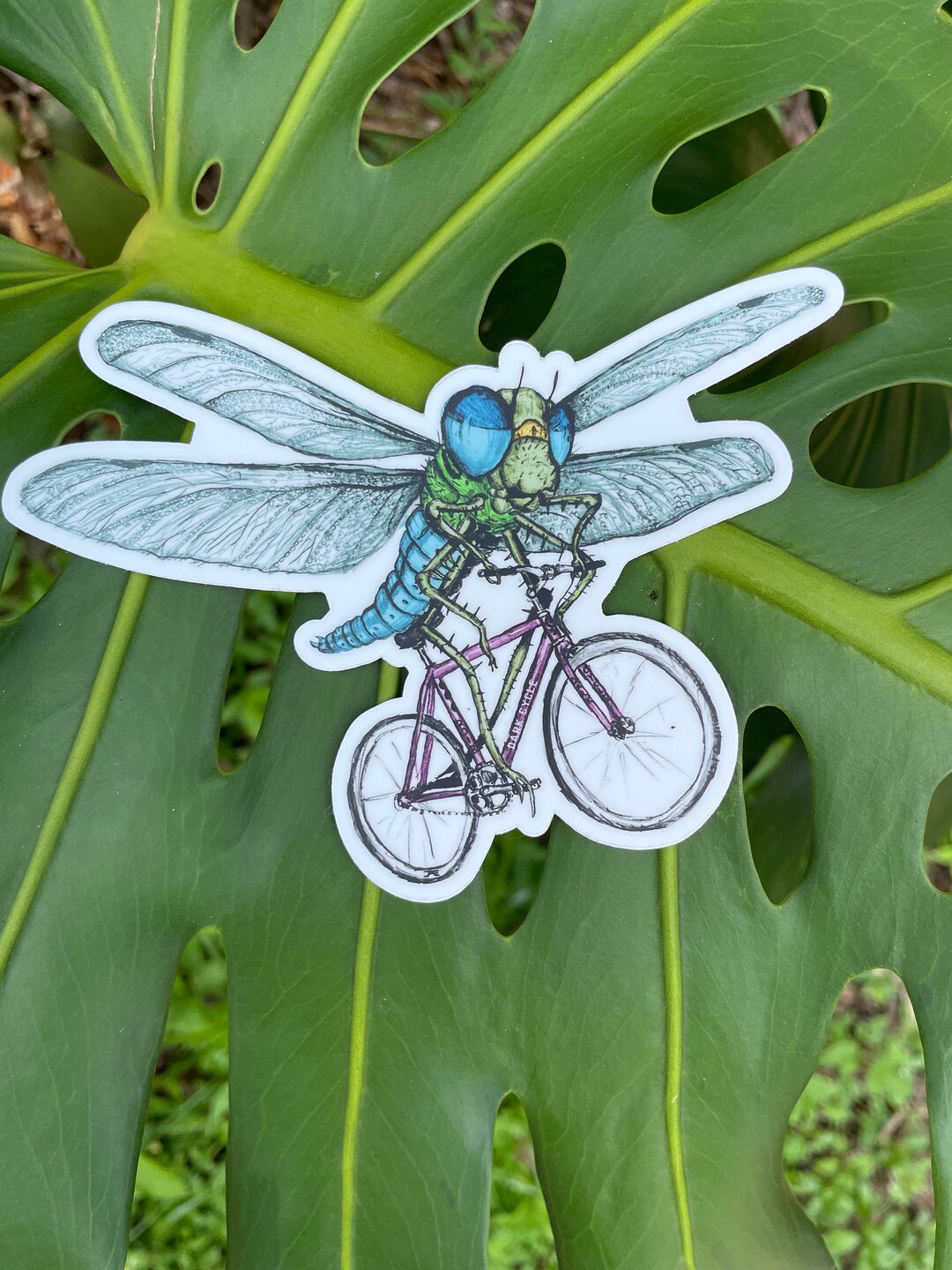 Dragonfly on Bicycle Vinyl Sticker - Laptop, Car, Water Bottle Decal - Etsy