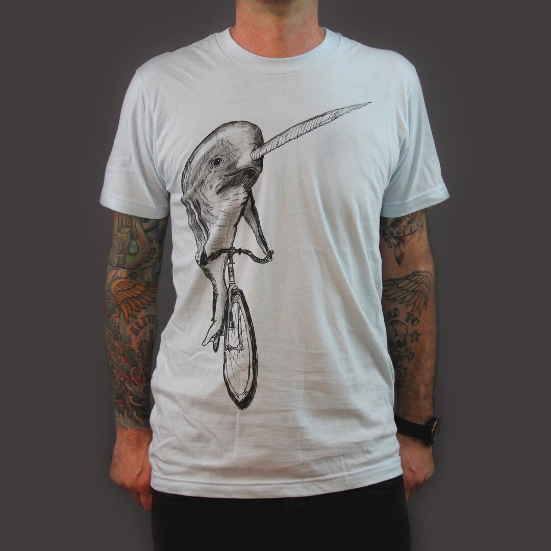 Narwhal Shirt - Narwhal Riding A Bicycle - Screen Printed Men's Unisex ...