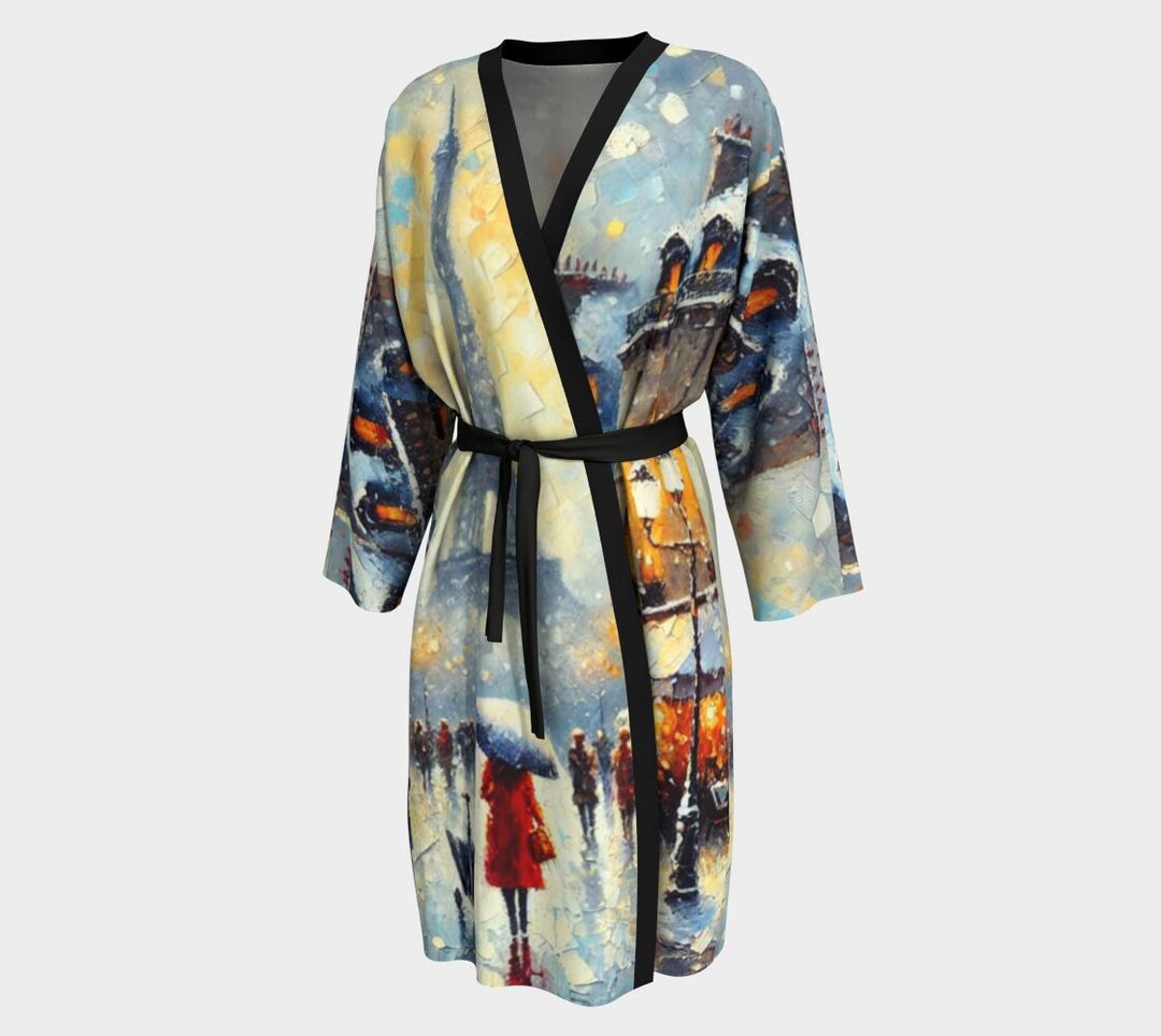 Paris Kimono Robe, Paris Painting Robe, Winter Peignoir, Parisian ...