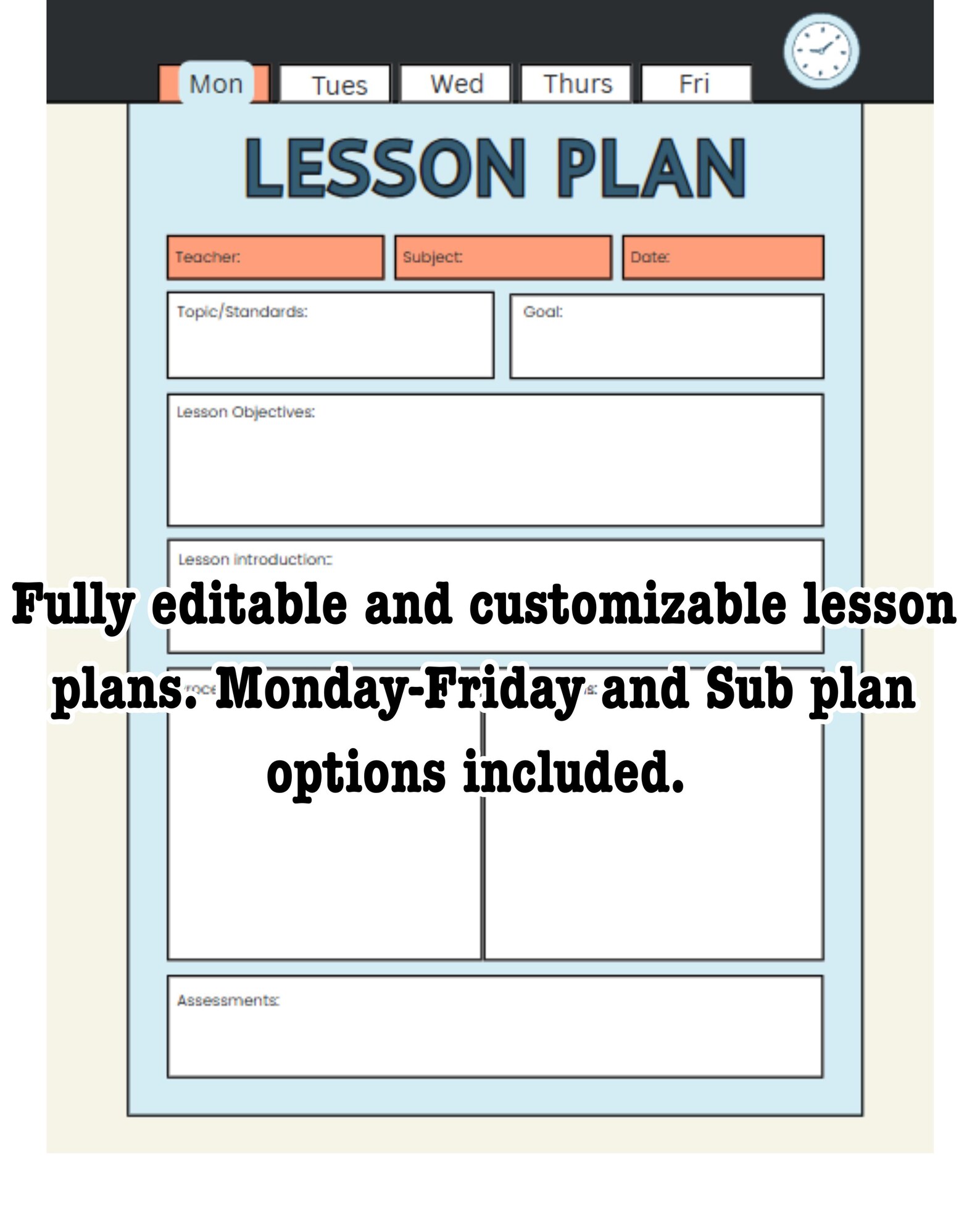 Editable Lesson Plan Pack | Monday-friday Templates & Sub Plan | Fully ...
