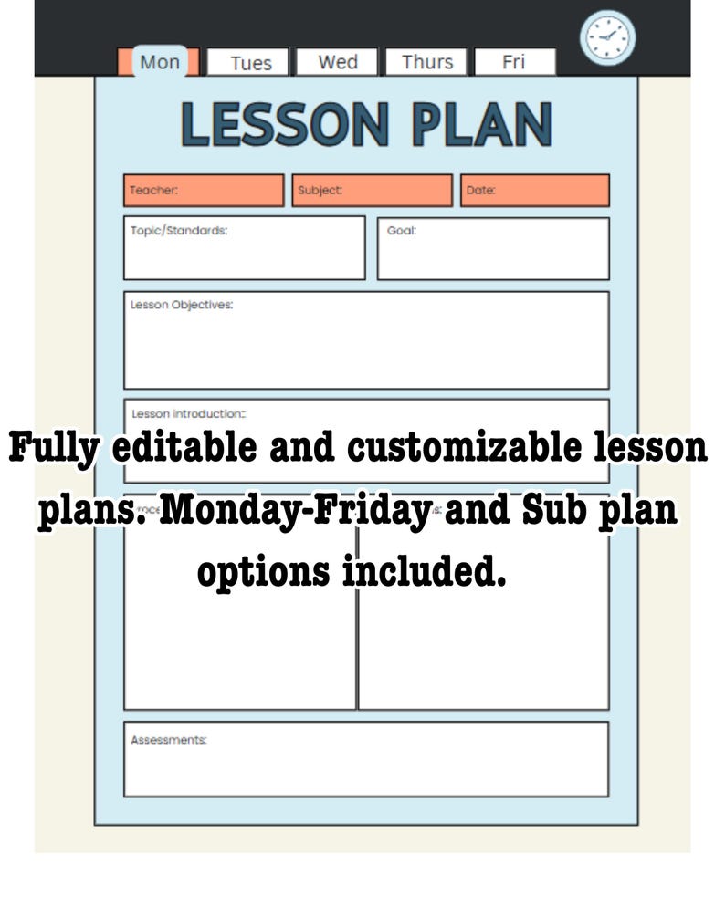 Editable Lesson Plan Pack | Monday-friday Templates & Sub Plan | Fully ...