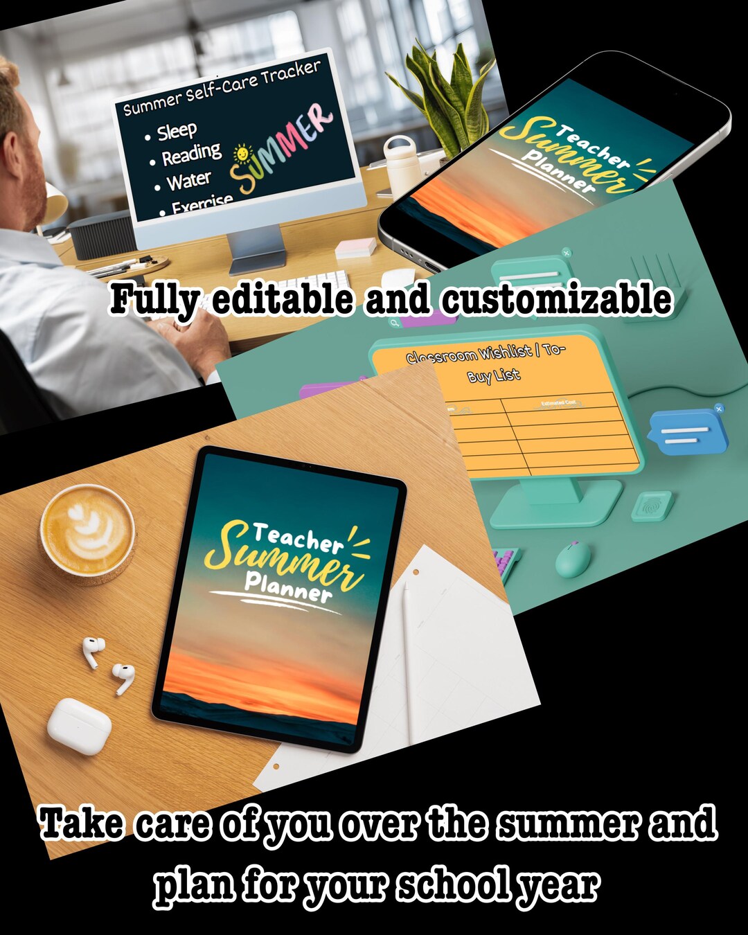 Teacher Summer Planner Template | Editable Digital Download for Self ...
