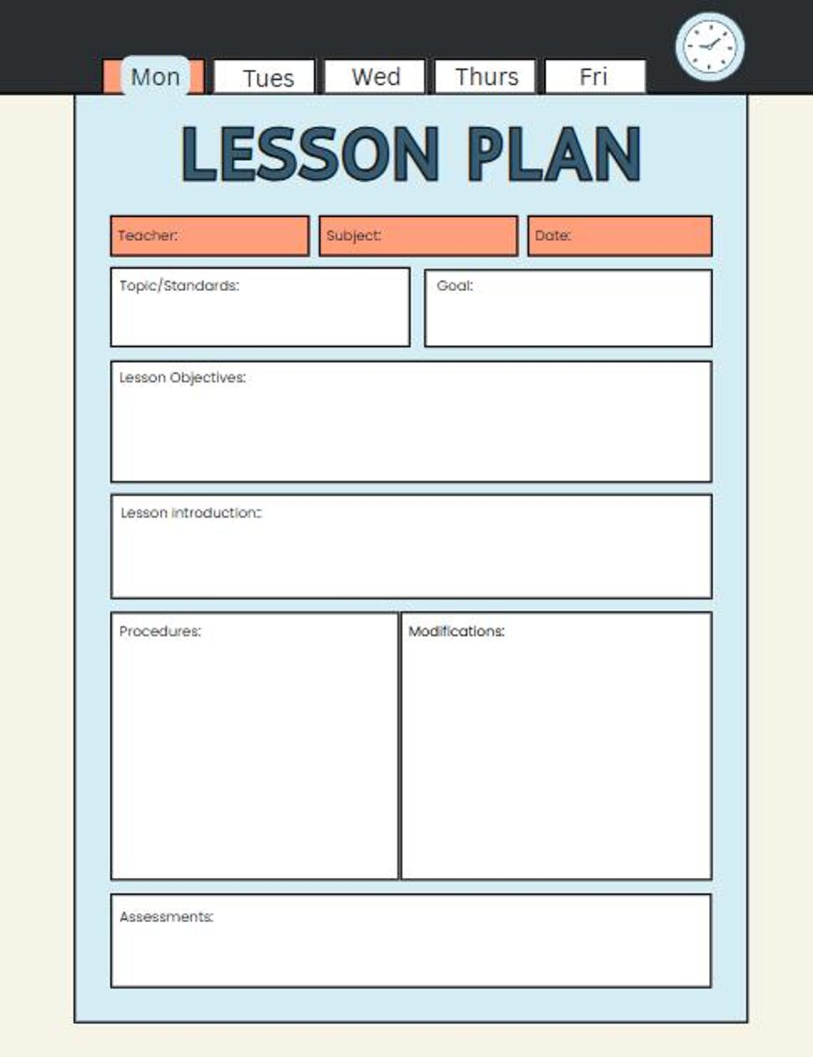 Editable Lesson Plan Pack | Monday-friday Templates & Sub Plan | Fully ...