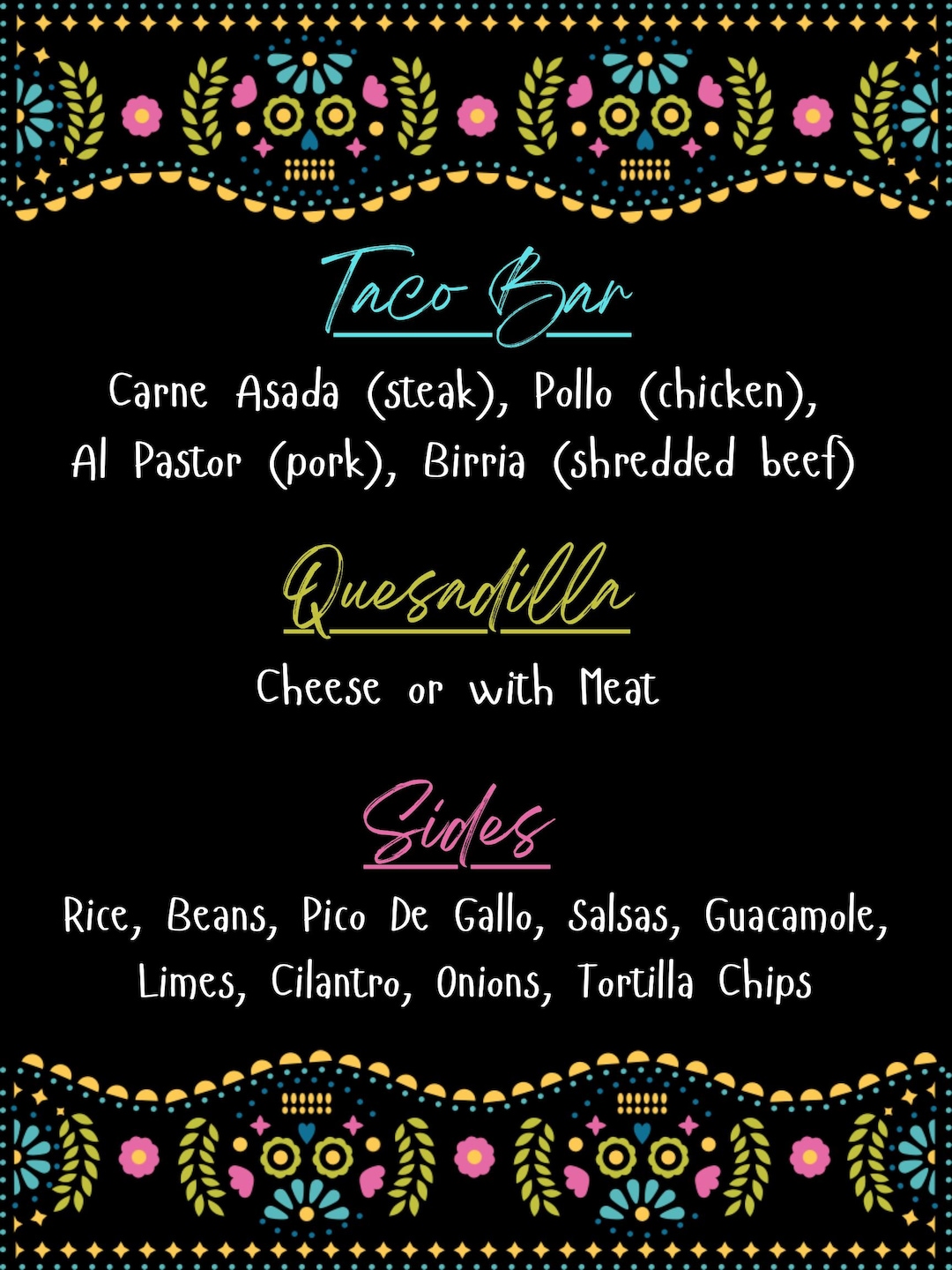 Taco Bar Menu - Etsy