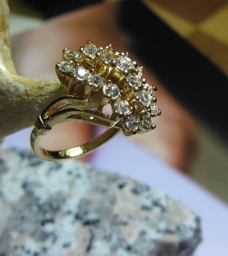 1970's Cluster Ring Cocktail Sparkle Yellow Gold 18K HGE - Etsy