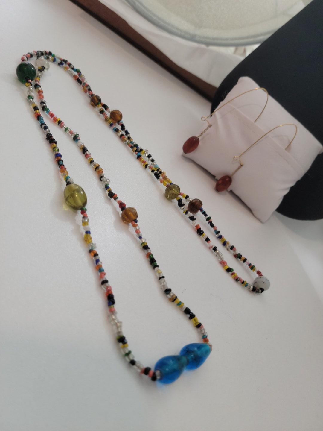1980s Antique Beads Artisan Handmade Flapper Necklace Glass Art Mix ...