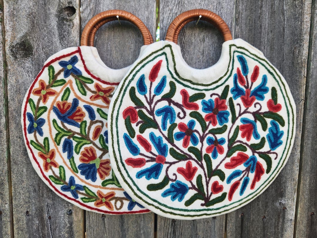 Moon Bag Hand Embroidered Lunar Design Purse Unique Floral Accessory ...