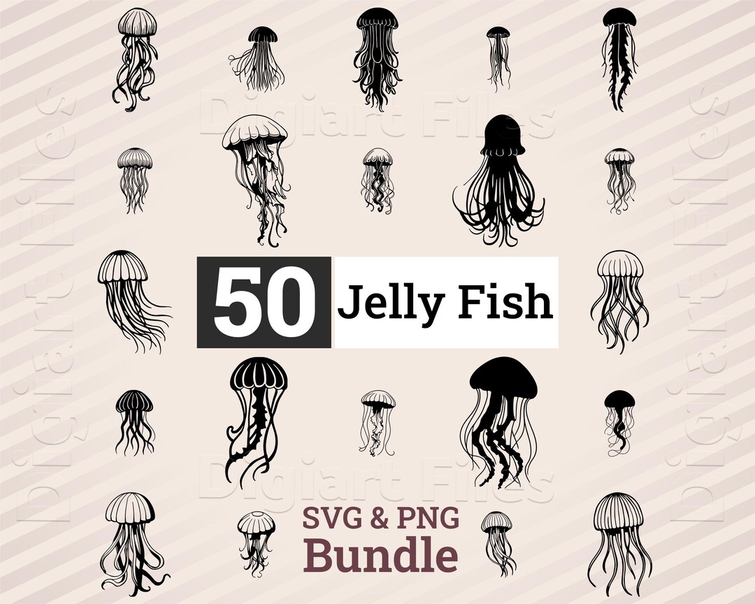 Jelly Fish SVG Bundle | Jelly Fish Silhouette & Line Art PNG | Jelly ...