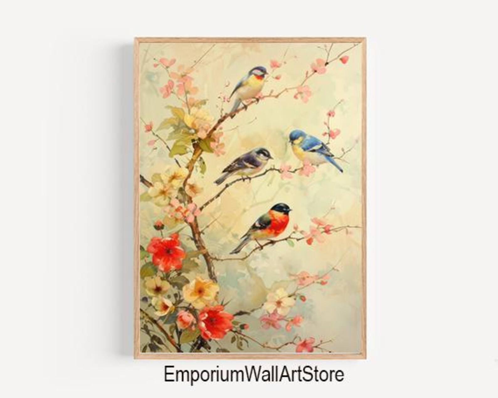 Chinoiserie Colorful Bird Tree Wall Art, Digital Downloadable Printable ...