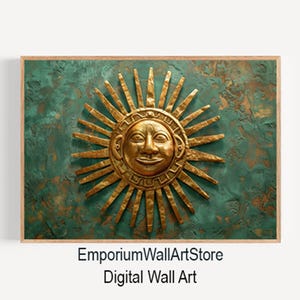 Inca Sun God Symbol Digital Wall Art With Sage Green and Gold ...