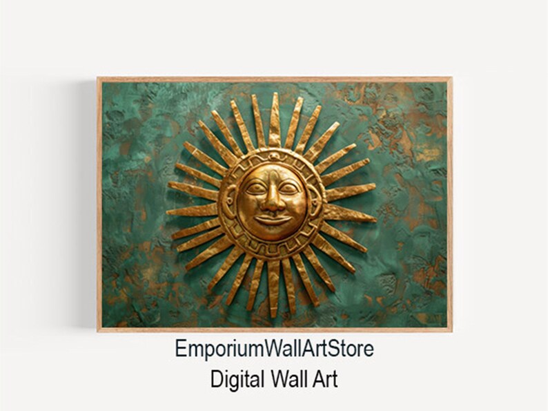 Inca Sun God Symbol Digital Wall Art With Sage Green and Gold ...