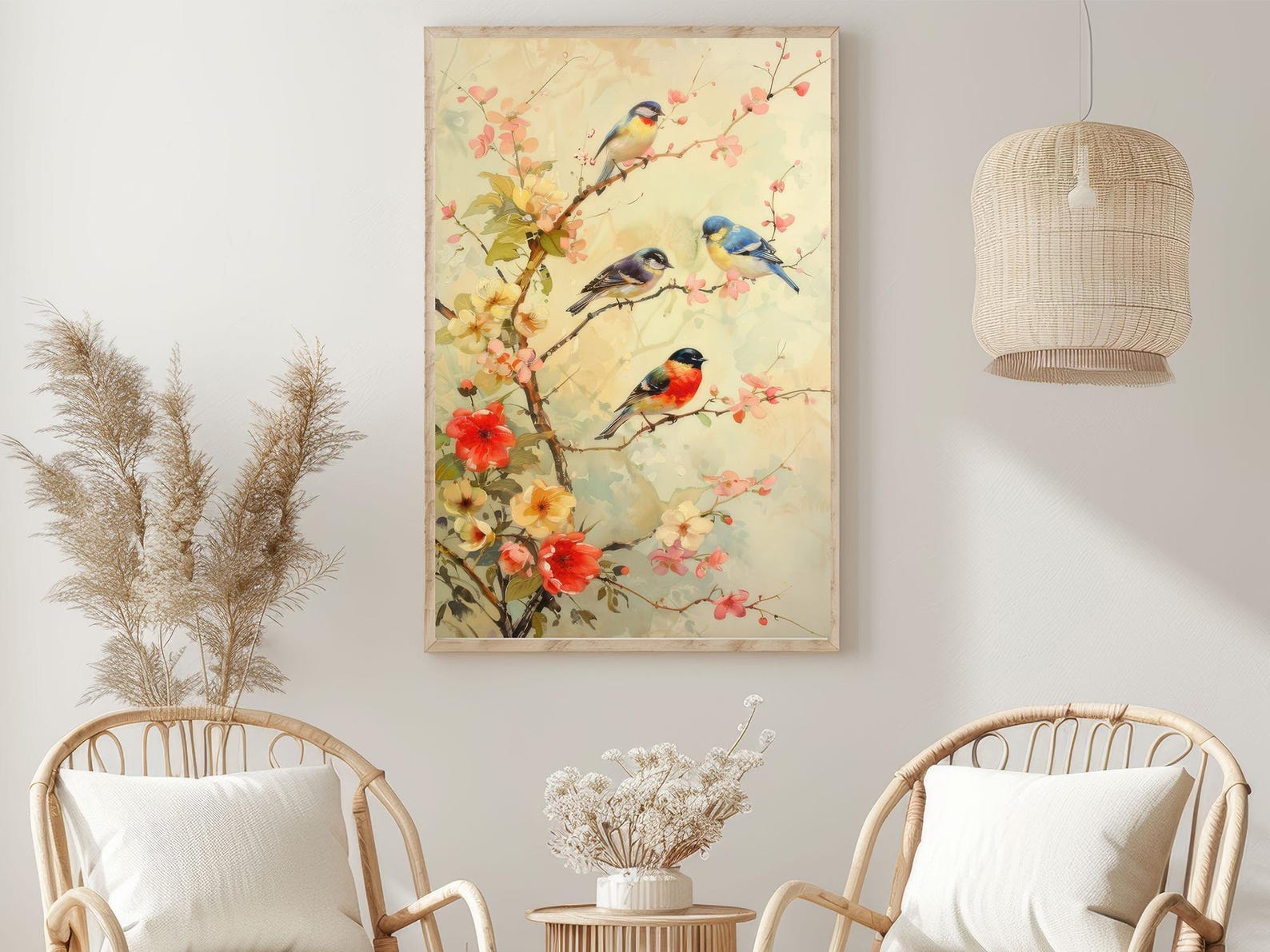 Chinoiserie Colorful Bird Tree Wall Art, Digital Downloadable Printable ...
