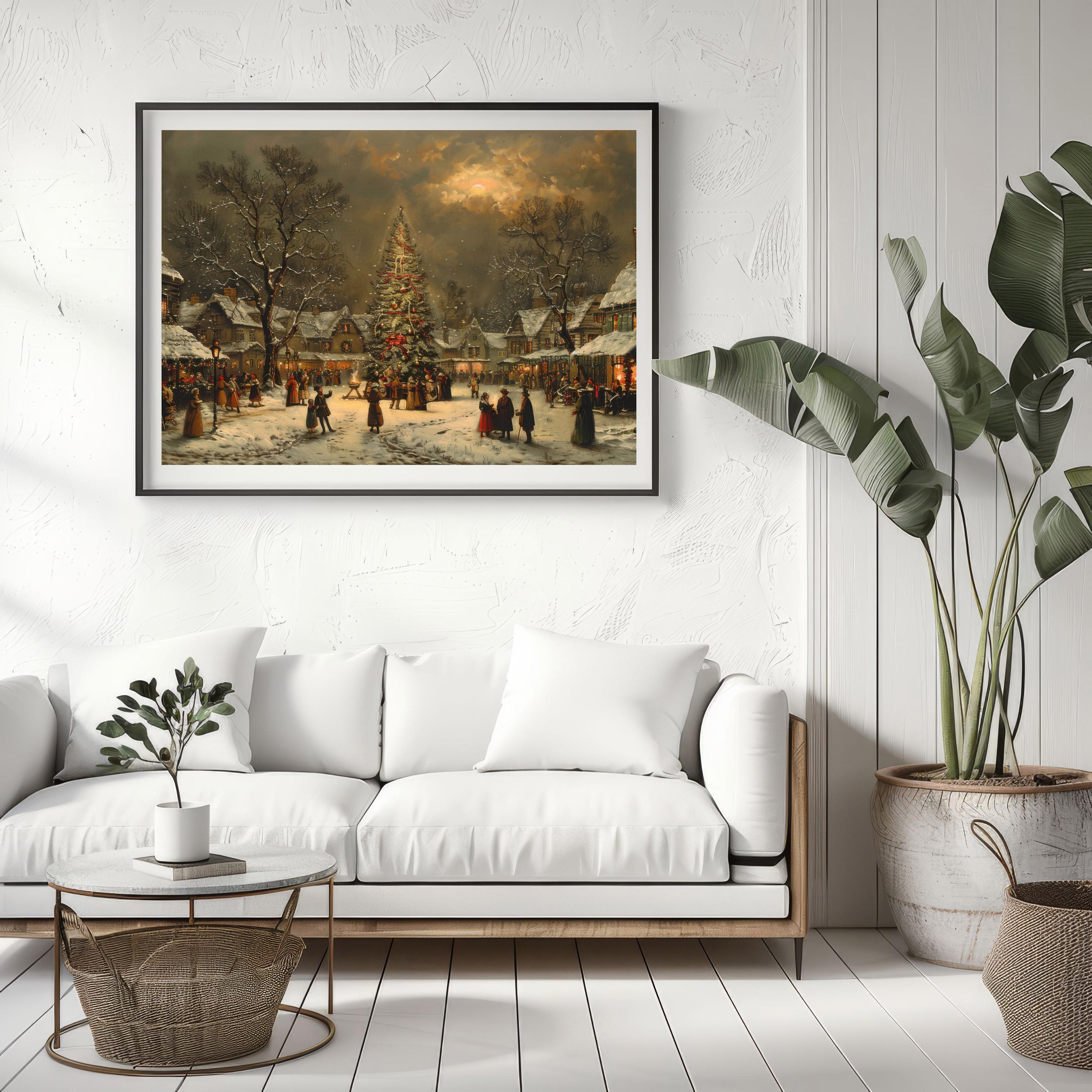 Vintage Christmas Village Wall Art, Vintage Christmas Tree, Christmas ...