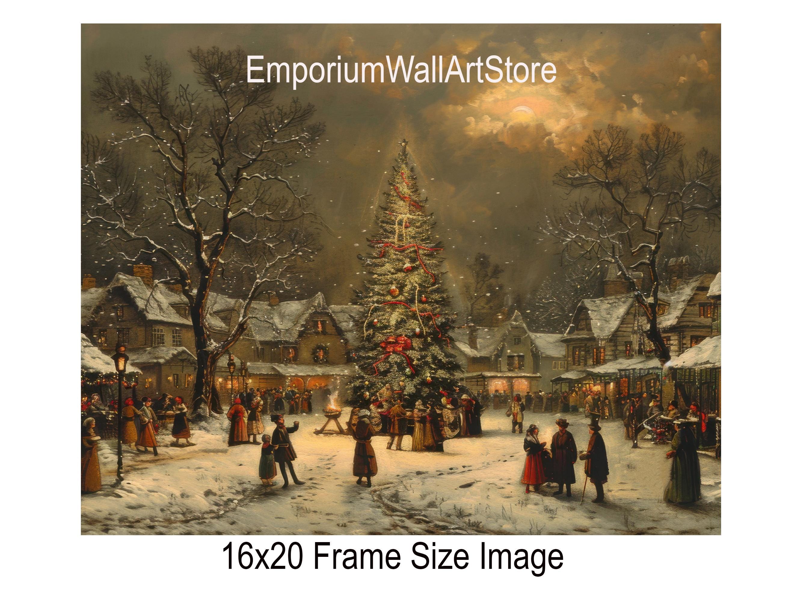 Vintage Christmas Village Wall Art, Vintage Christmas Tree, Christmas ...