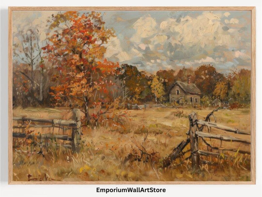 Vintage Autumn Farmhouse Wall Art, Fall Country Scenery, Download ...