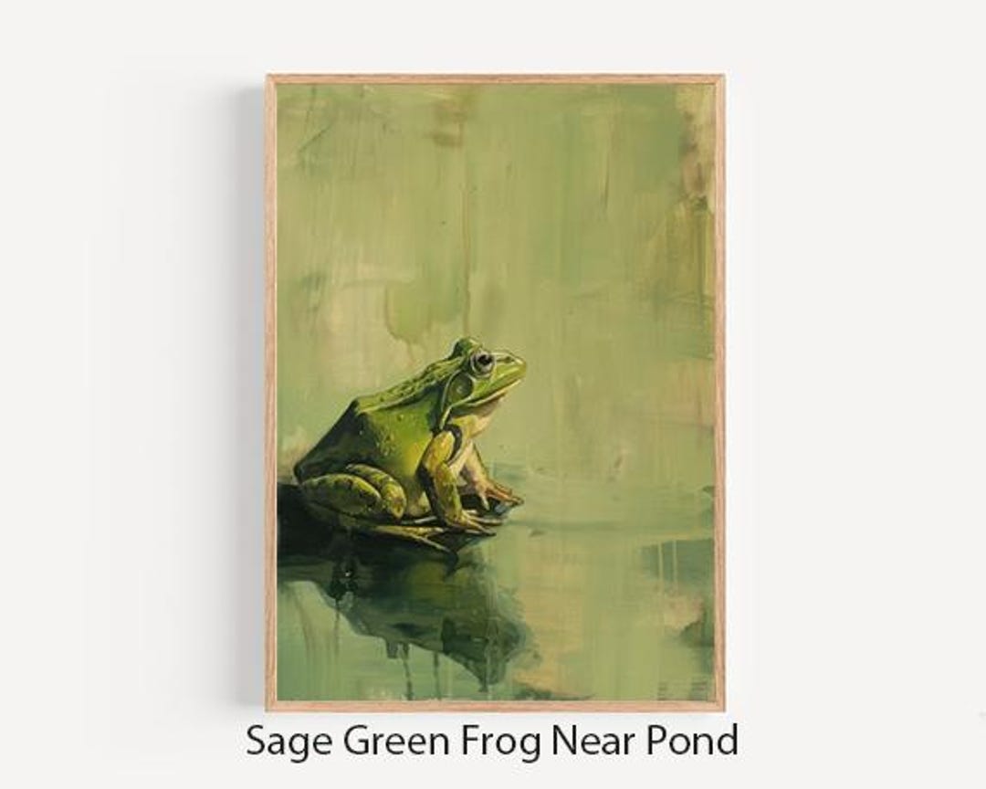 Sage Green Frog Near a Pond, Sage Green Wall Art, Frog Wall Art ...